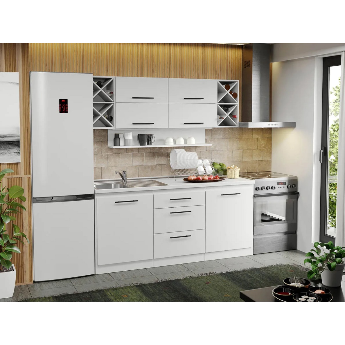 Set Mobila Bucatarie, 49, Alba Sofi, 180 cm, Blat 38mm, Termorezistent ...