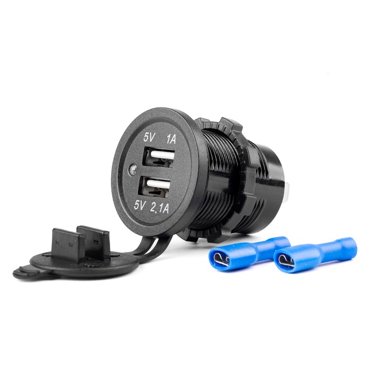 Priza bricheta auto 12/24V cu capac, 2xUSB - eMAG.ro
