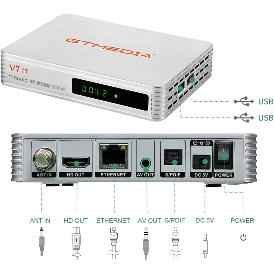 Receptor decodor satelit digital GT Media V7 TT, suporta 1080P HD/HDMI ...
