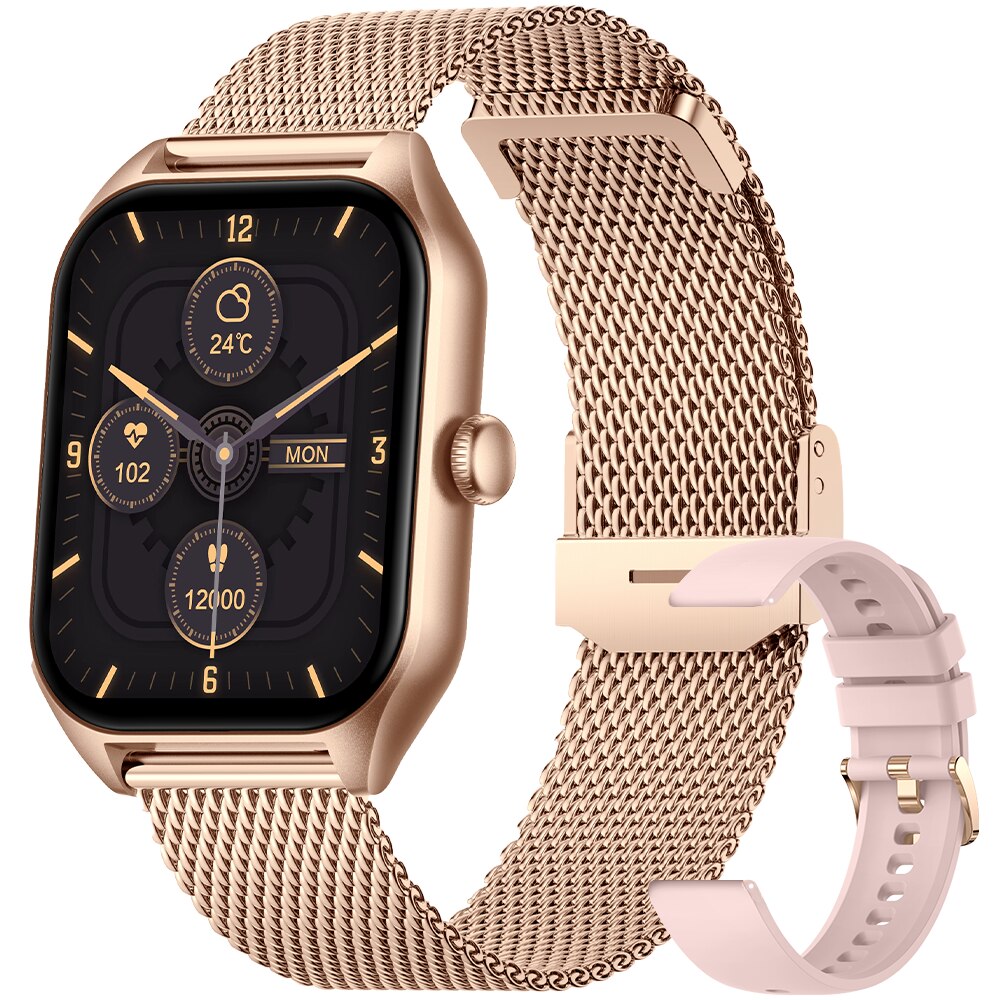 Smartwatch dama H40, 1.85Inch, Inox/Silicon, 2 Curele, Auriu/Roz - eMAG.ro