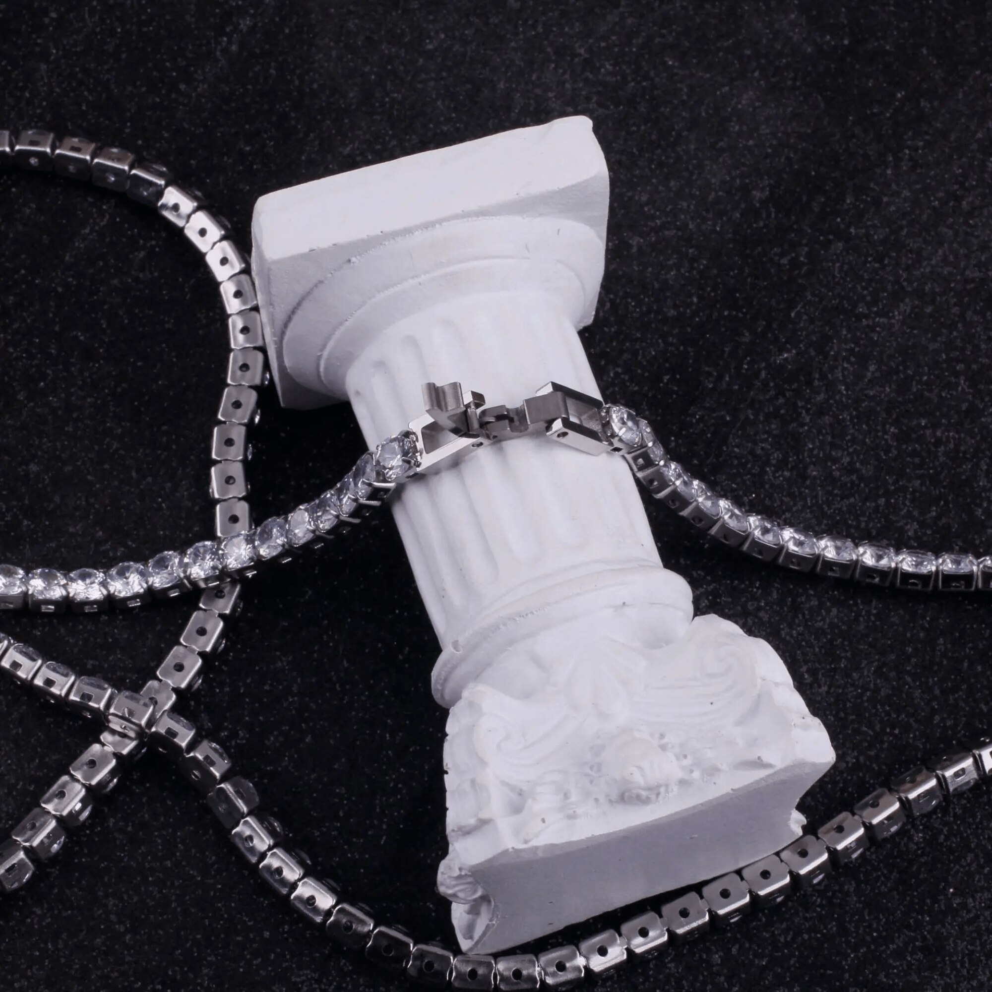 Set Tennis unisex, Iced Out, fabricate din inox, colier 50cm, bratara ...