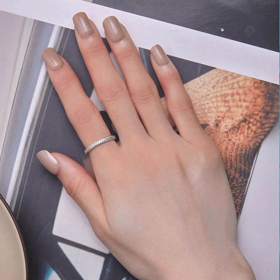 Inel din argint 925, stil verigheta, cu pietre din zirconiu, Zenovia ...