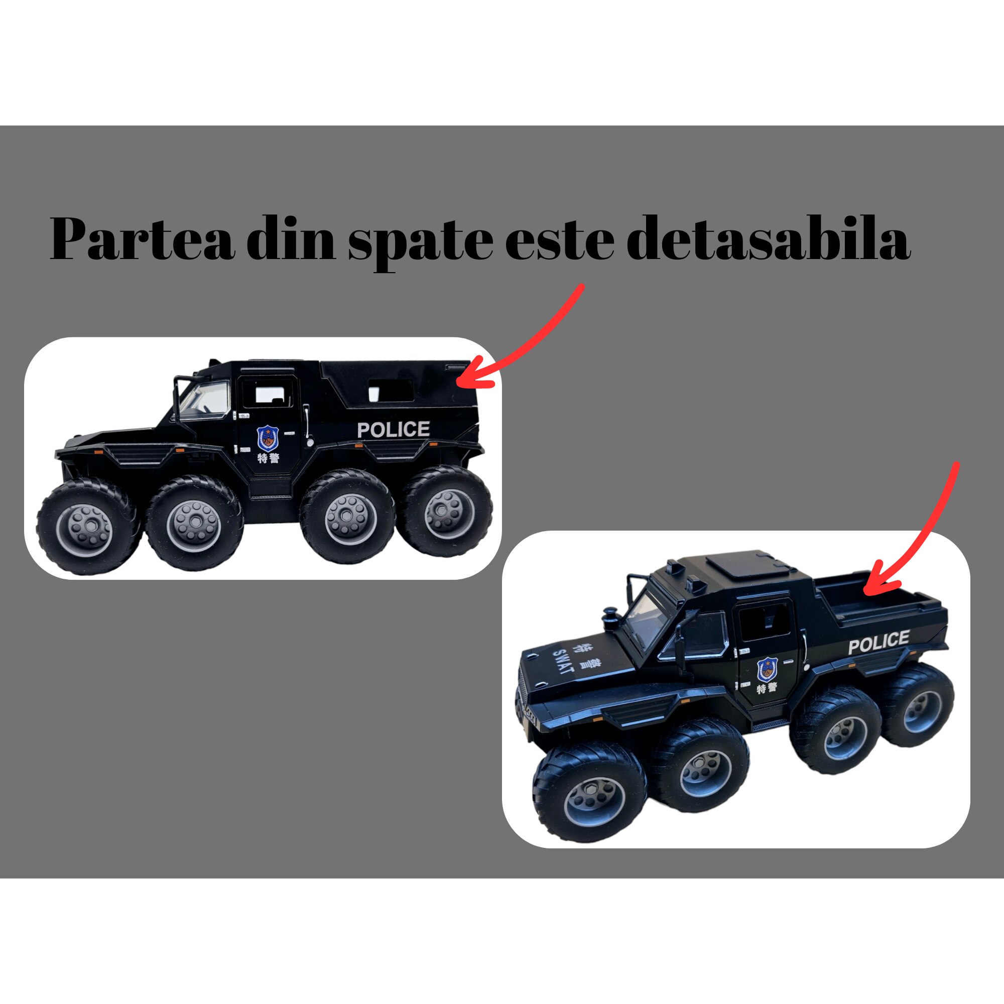 Camion din metal Swat Politie, 3 sunete realistice, Farurile ...