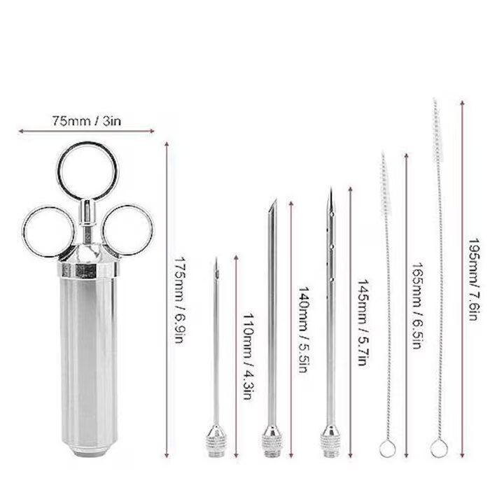 Seringa marinare carne, Inox, 3 ace pentru injectare si perii pentru ...