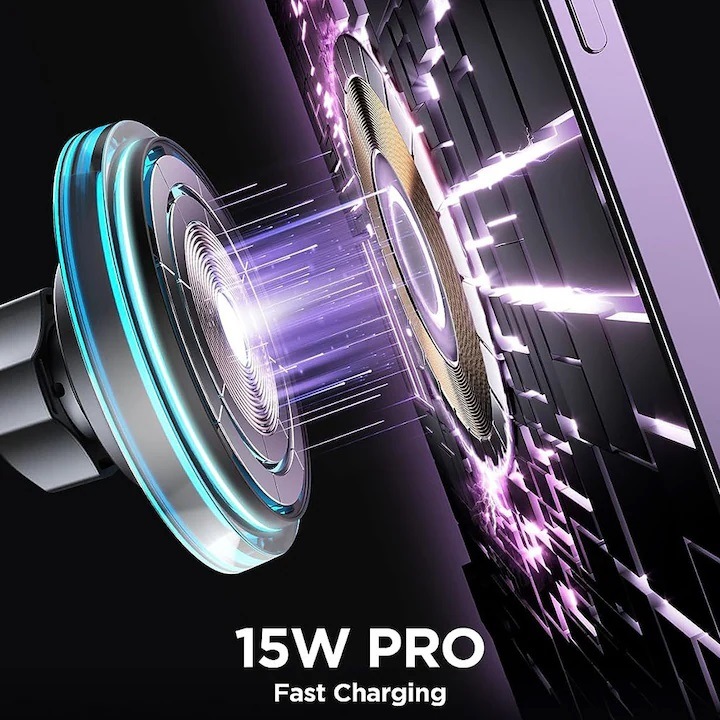 Incarcator auto wireless magnetic MagSafe, 15W Qi Fast Charging, Rotire ...