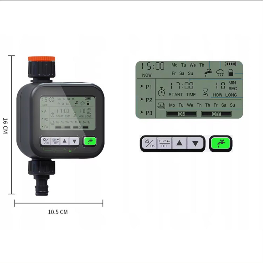 Programator irigare gradina/gazon, Senzor de ploaie, Afisaj LCD, Negru ...