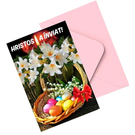 Felicitare magnetica, tema Paste, cu imagine crini, 10x15 cm, plic ...