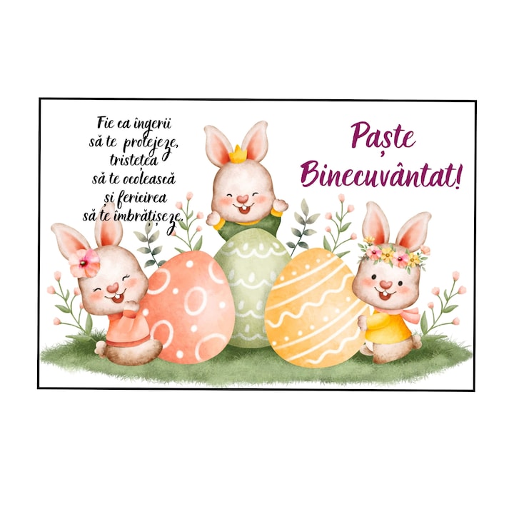 Minifelicitare magnetica, tema Paste, imagine iepurasi si oua ...