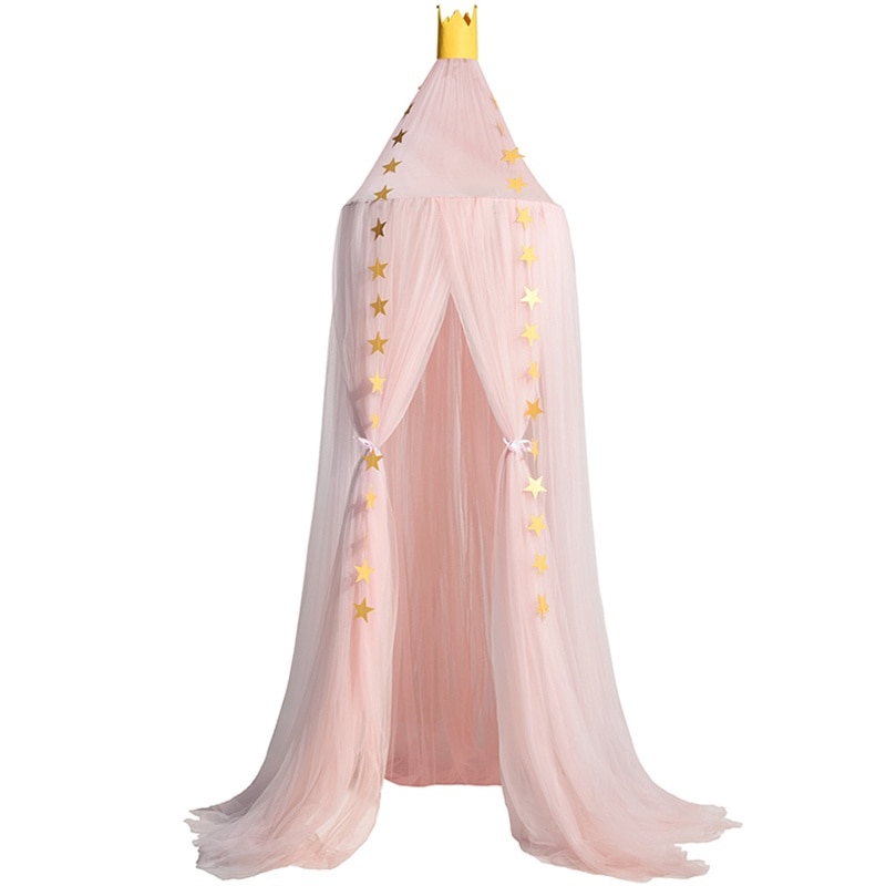 Baldachin de pat pentru fete, cu stele Decor, Tul, 240x60 cm, Roz - eMAG.ro