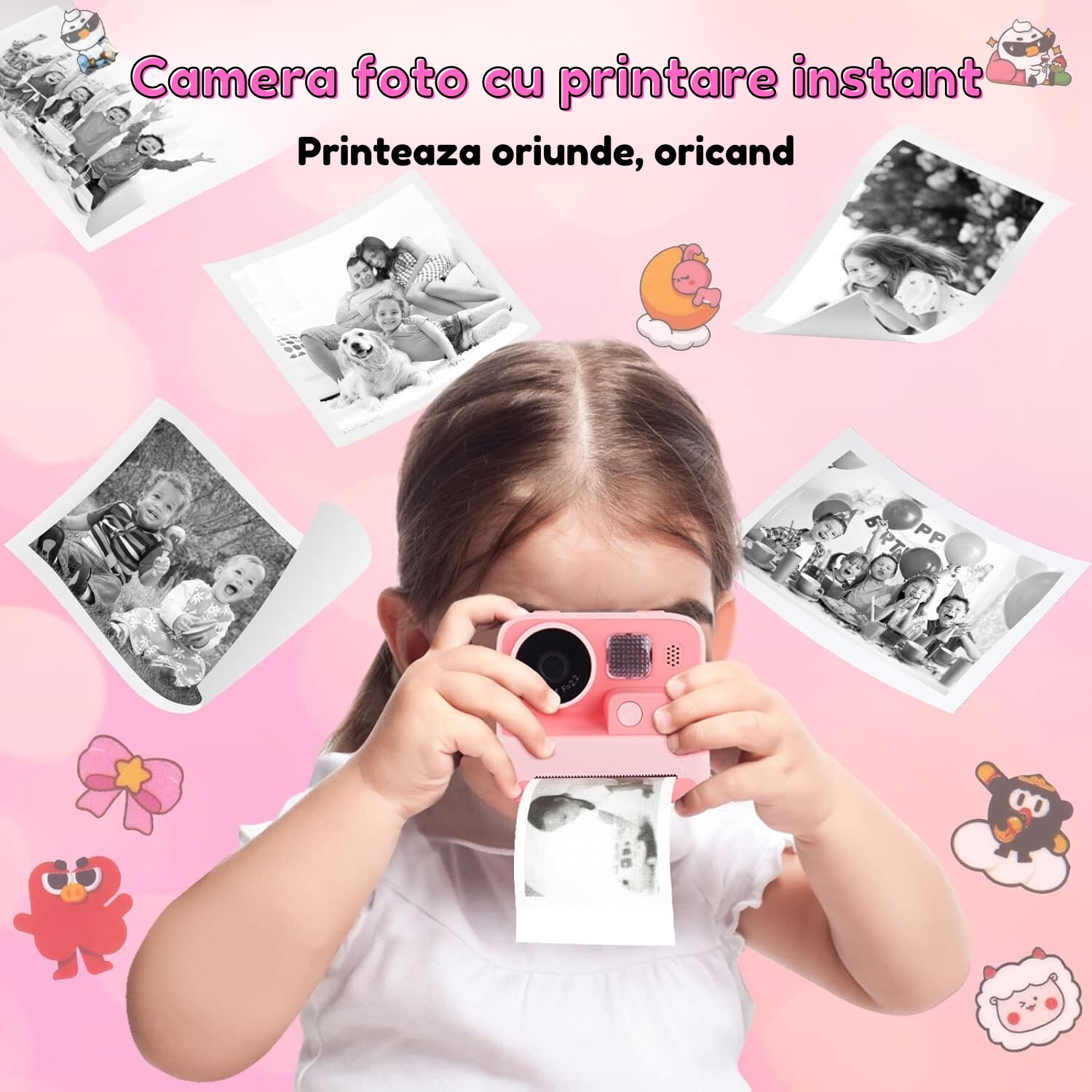 Aparat Foto/Video pentru Copii cu Imprimare Instant, Camera Selfie ...
