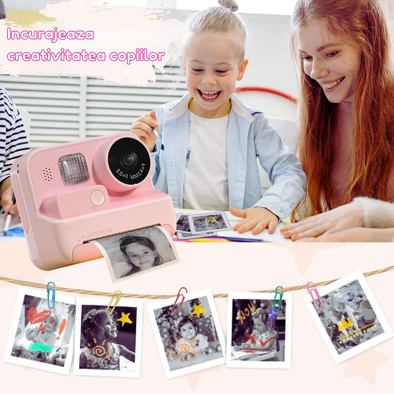 Aparat Foto/Video pentru Copii cu Imprimare Instant, Camera Selfie ...