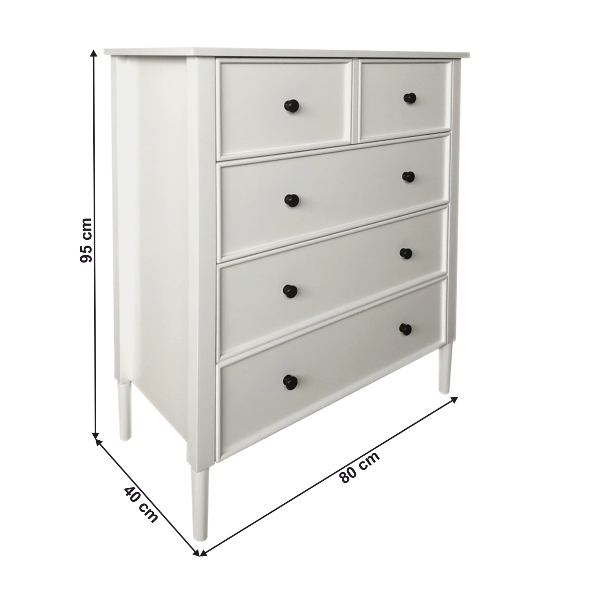 Comoda alb, negru, cu 3 sertare mari si 2 mici, picioare, stil ...