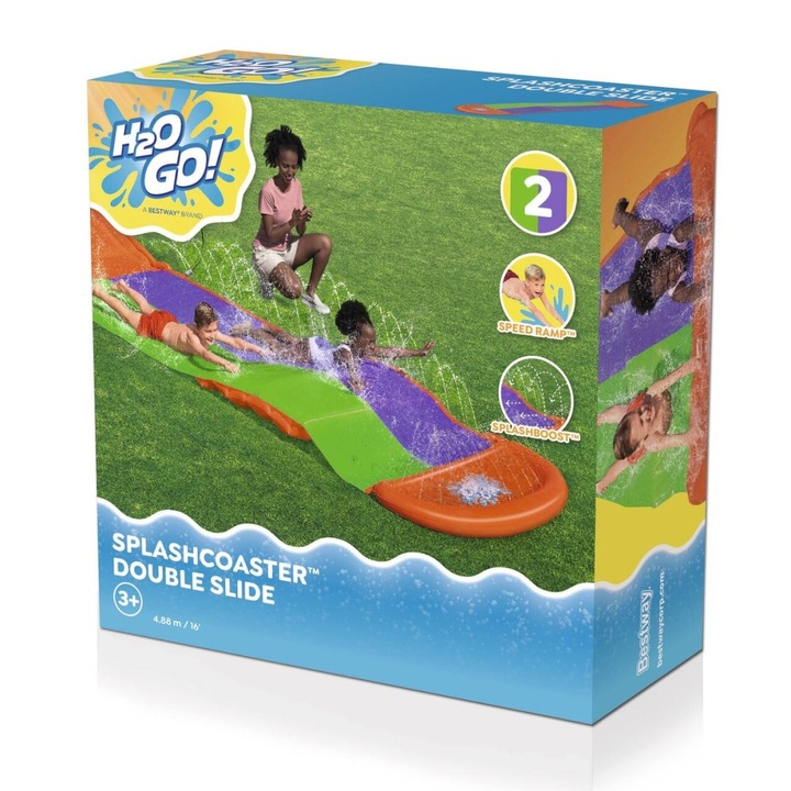 Tobogan de apa dublu pentru copii, Bestway H20 GO!, 488cm, PVC ...