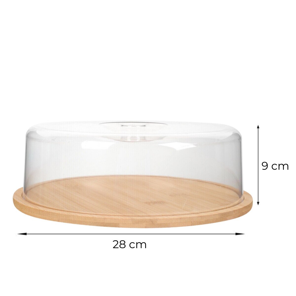 Platou Rotund din Bambus cu Capac pentru Tort, Prajituri, diametru 28cm ...