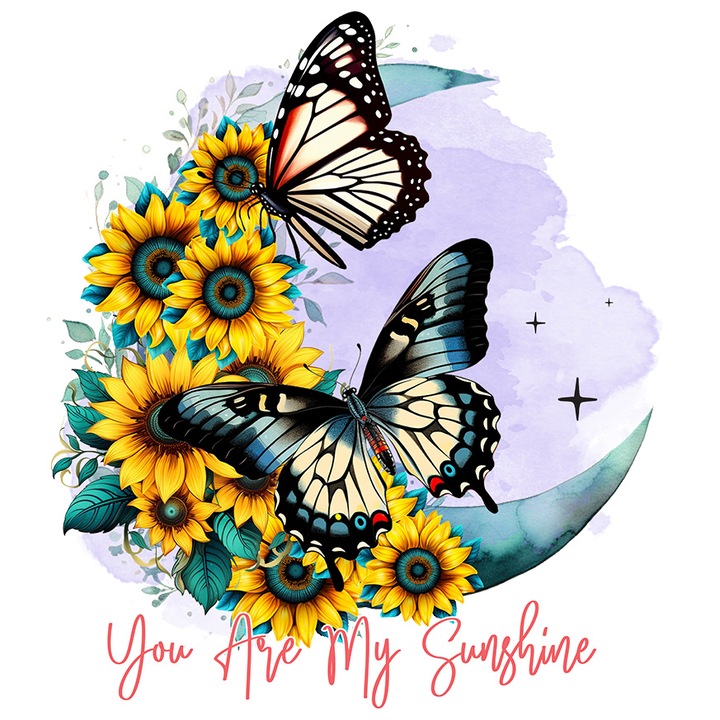 Sticker cu fluturi pe flori de floarea-soarelui cu mesajul "You are my ...
