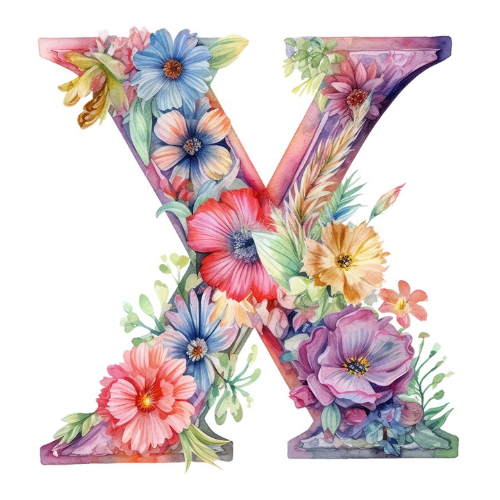 Sticker cu litera "X", ilustratie, pentru copii, scoala, elev, flori ...