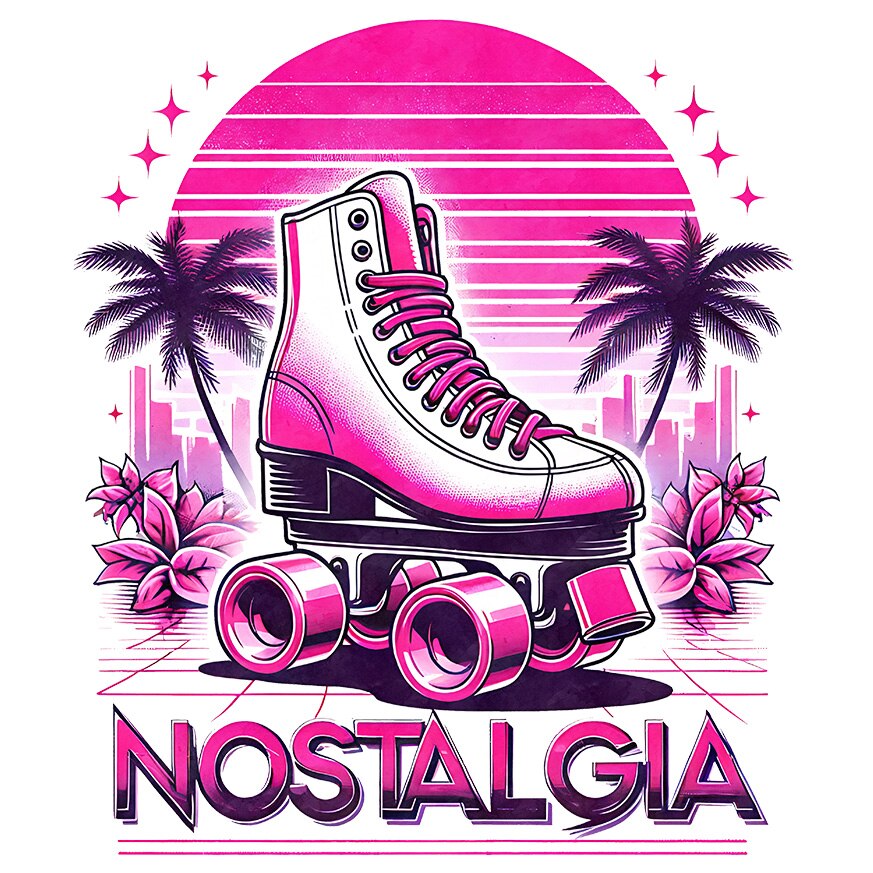 Sticker cu mesajul "Nostalgia", ilustratie, stil retro, vechi ...