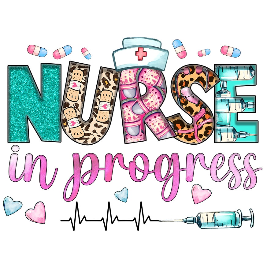 Sticker cu mesajul "Nurse in progress", profesie, ilustratie, munca ...