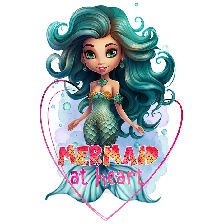 Sticker cu mica sirena cu mesajul "Mermaid at heart", basm, ilustratie ...