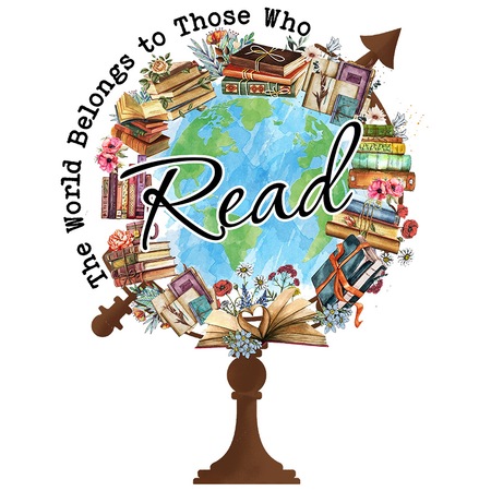 Sticker cu multe teancuri de carti in jurul Pamantului cu mesajul "The ...