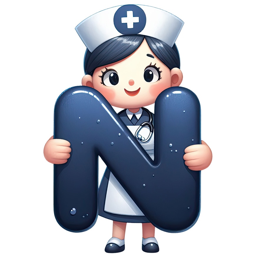 Sticker cu o asistenta medicala care tine litera "N", ilustratie ...
