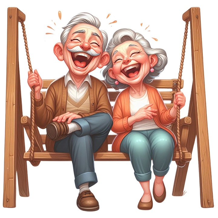 Sticker cu o bunicuta si un bunic, se simt bine, ilustratie, rad de nu ...