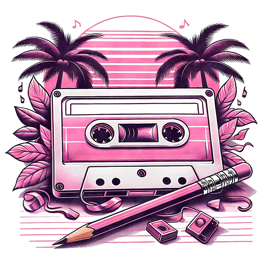 Sticker cu o caseta veche, ilustratie, stil retro, vechi, creion ...