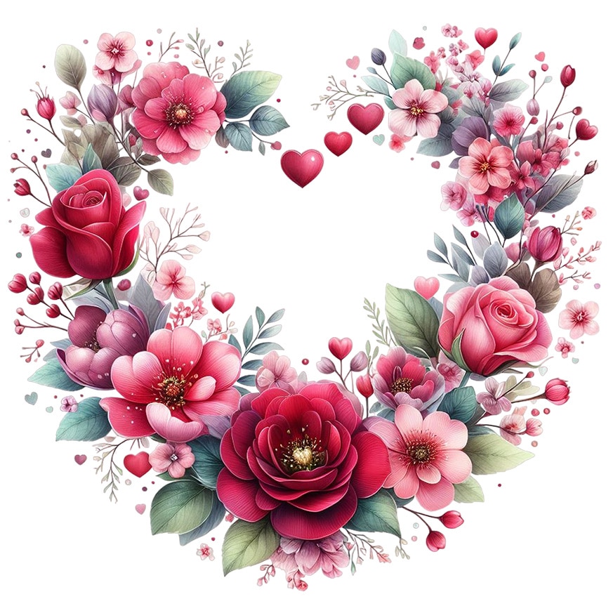 Sticker cu o coroana facuta din flori in forma de inima, ilustratie ...
