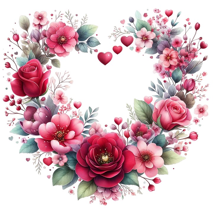 Sticker cu o coroana facuta din flori in forma de inima, ilustratie ...