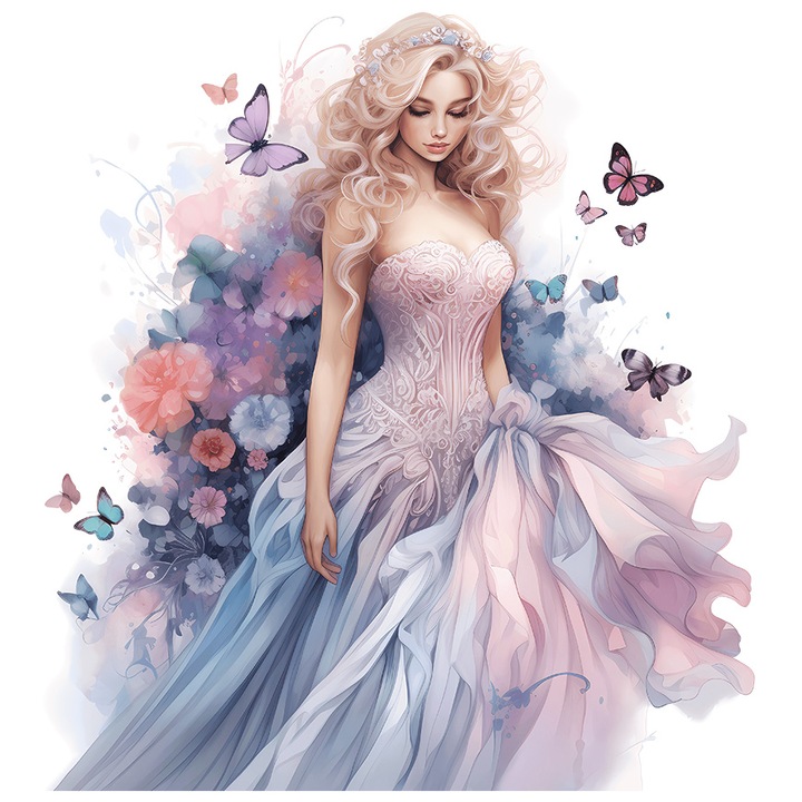 Sticker cu o fata frumoasa, ilustratie, printesa, ca-n povesti, natura ...