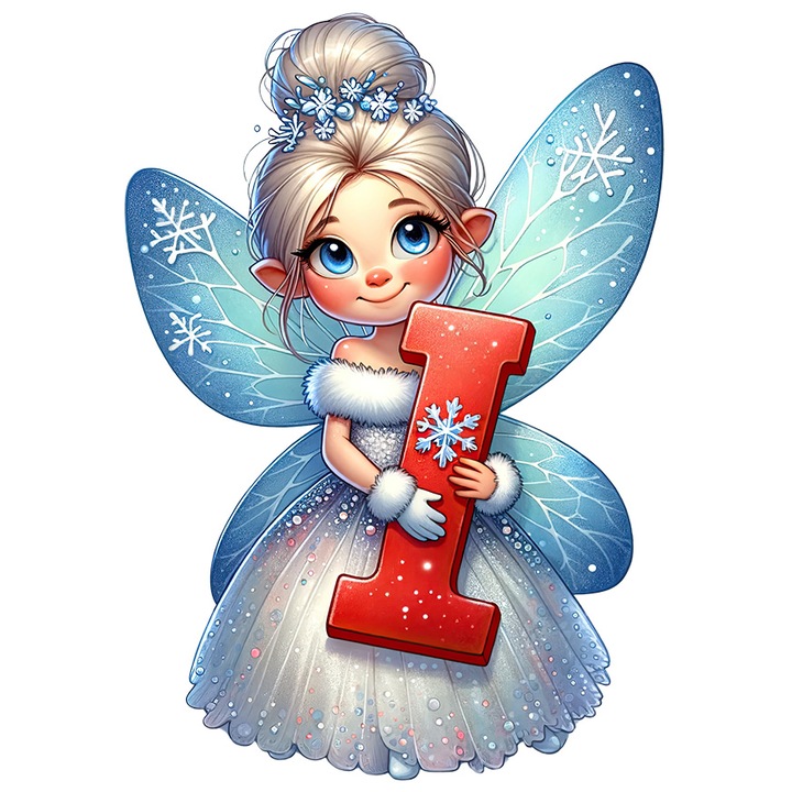 Sticker cu o fetita zana care tine litera "I", ilustratie, fericire ...