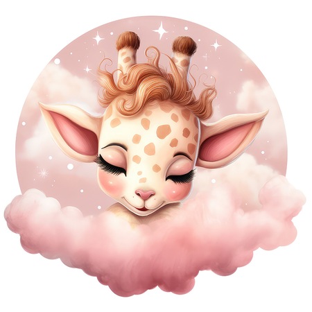 Sticker cu o girafa care doarme, ilustratie, somn adanc, norisor, lumea ...