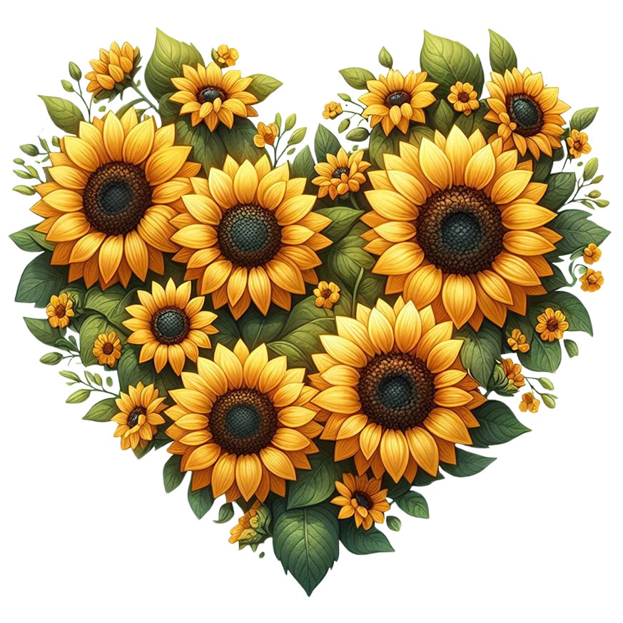 Sticker cu o inima facuta din flori de floarea-soarelui, iubire ...