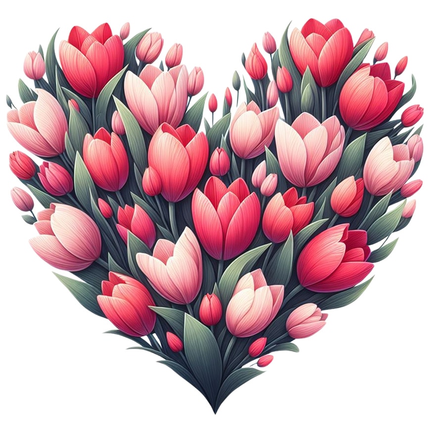 Sticker cu o inima facuta din flori, ilustratie, lalele, plante, cadou ...