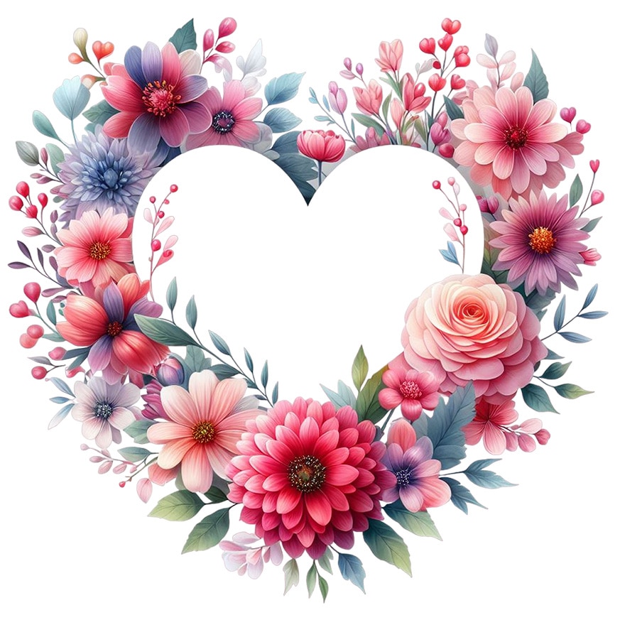 Sticker cu o inima facuta din flori, ilustratie, plante, trandafir ...