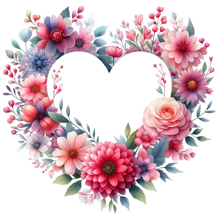 Sticker cu o inima facuta din flori, ilustratie, plante, trandafir ...