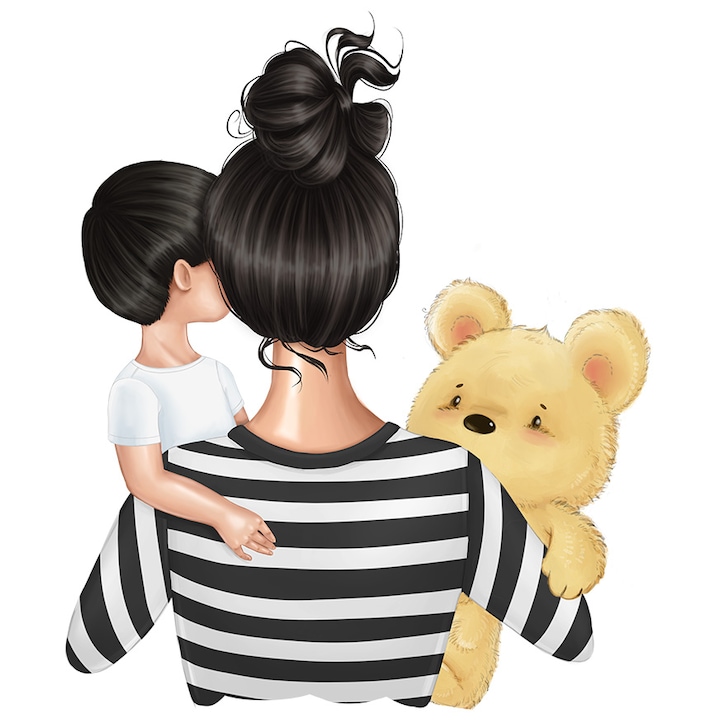 Sticker cu o mama care isi tine in brate baietelul, urs de plus ...