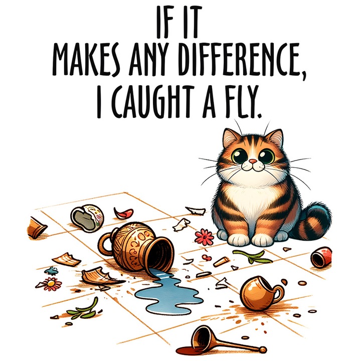 Sticker cu o pisicuta care a facut prapad prin casa cu mesajul "If it makes any difference, I ...