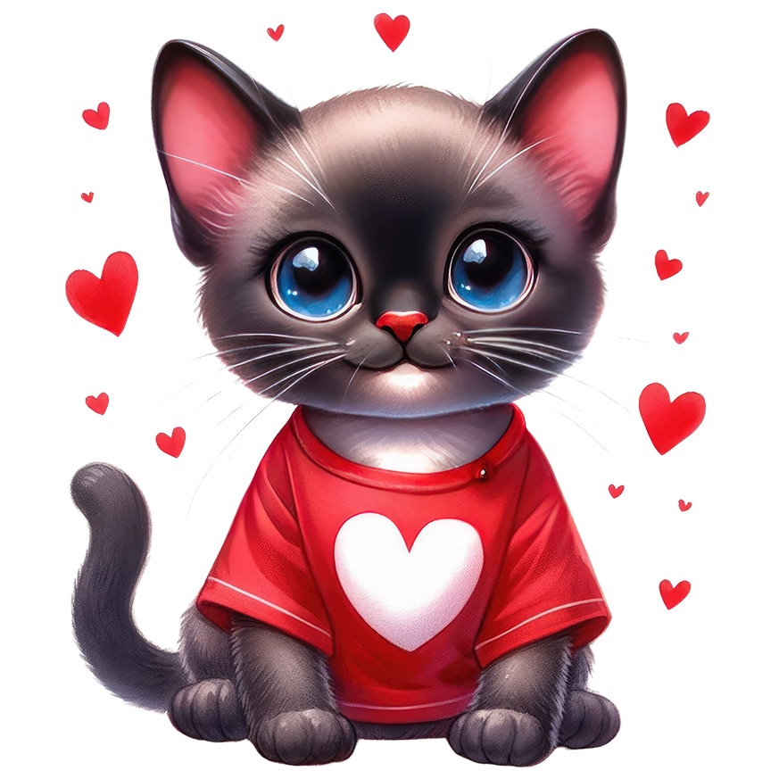 Sticker cu o pisicuta vesela care are un tricou cu inimioara ...