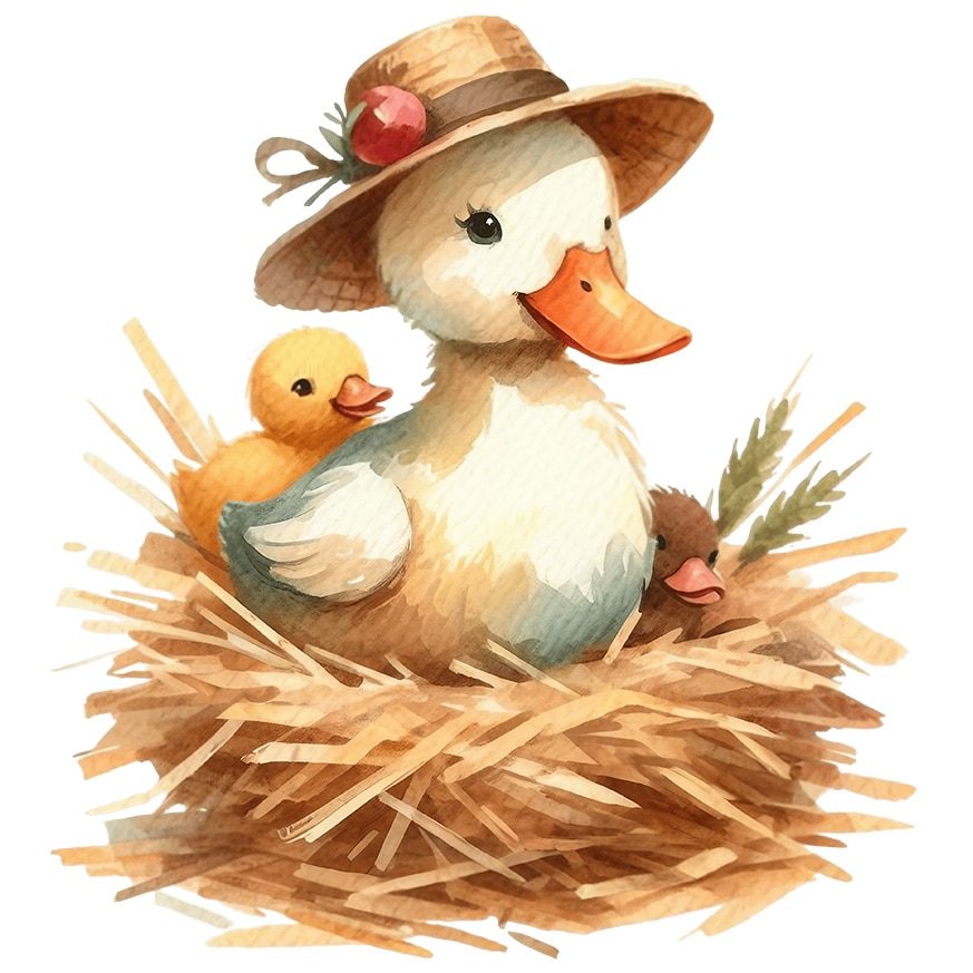 Sticker cu o rata cu puisorii ei, ilustratie, iubire materna, familie ...