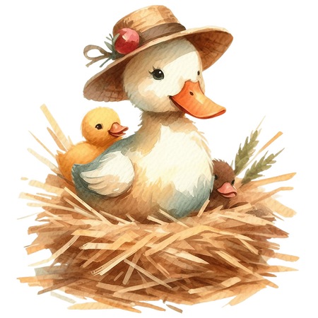 Sticker cu o rata cu puisorii ei, ilustratie, iubire materna, familie ...