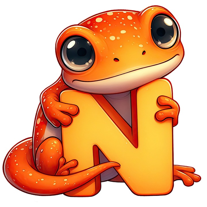 Sticker cu o soparla cu litera "N", ilustratie, pentru copii, scoala ...