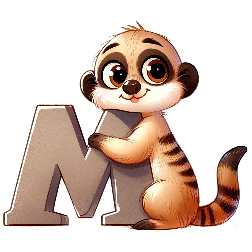 Sticker cu o suricata cu litera "M", pentru copii, ilustratie, vesela ...