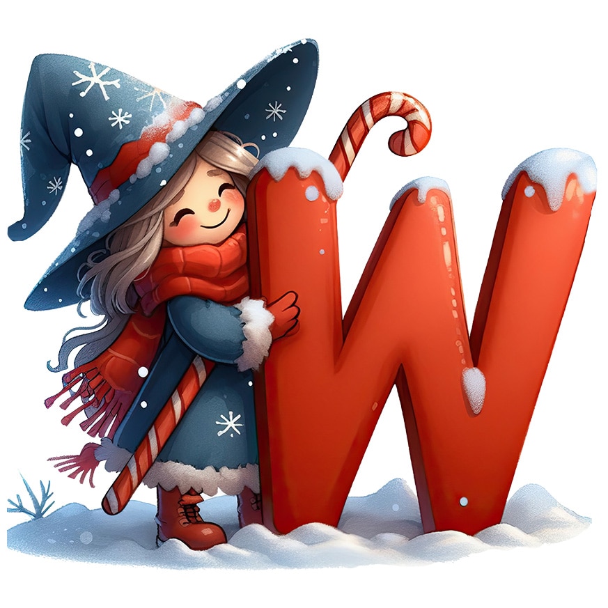 Sticker cu o vrajitoare care tine litera "W", ilustratie, toiag facut ...