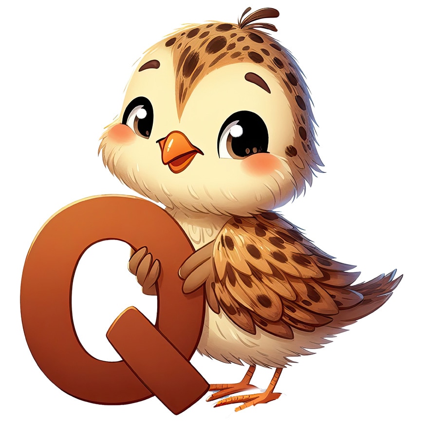 Sticker cu pasare cu litera "Q", ilustratie, pentru copii, scoala, elev ...