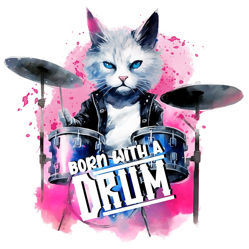 Sticker cu pisica baterista cu mesajul Sticker cu pisica baterista cu mesajul