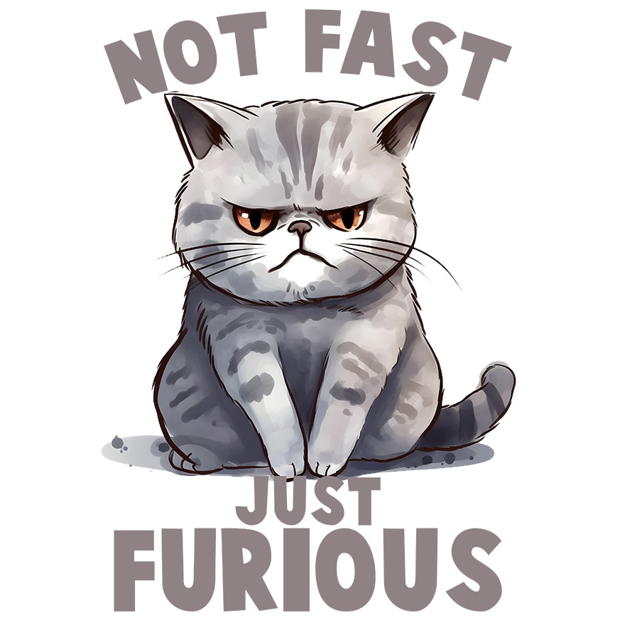 Sticker cu pisica furioasa cu mesajul "Not fast, just furious", rapida ...