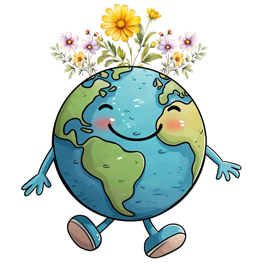 Sticker cu planeta Pamant, ilustratie, constientizare, flori ...