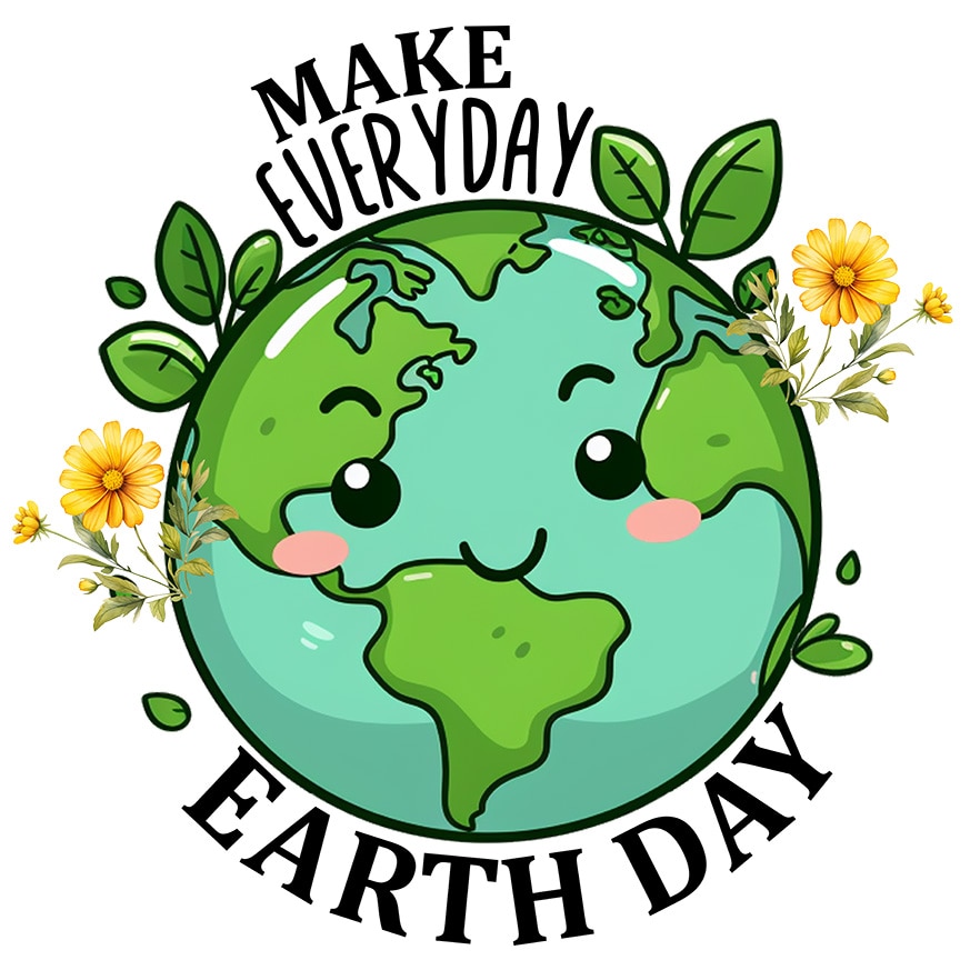 Sticker cu planeta Pamant cu mesajul "Make everyday Earth day", ziua ...
