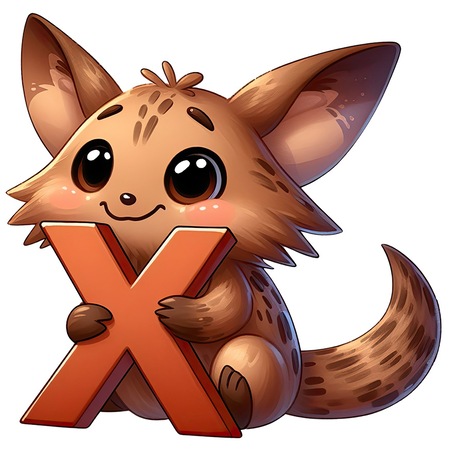 Sticker cu un animalut cu litera "X", ilustratie, pentru copii, scoala ...